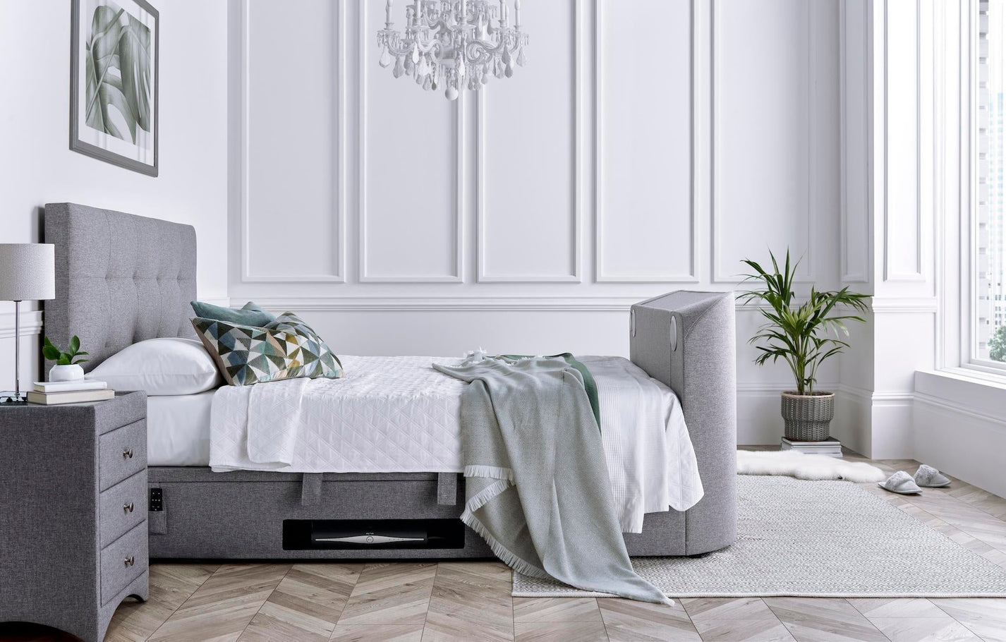 Walkworth Speaker TV Bed Frame with Ottoman Storage - Marbella Grey by ...